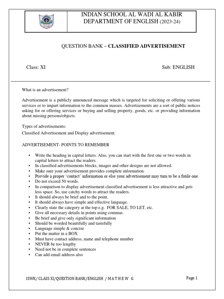 9911581-Advertisement - Class 11 | PDF | Advertising