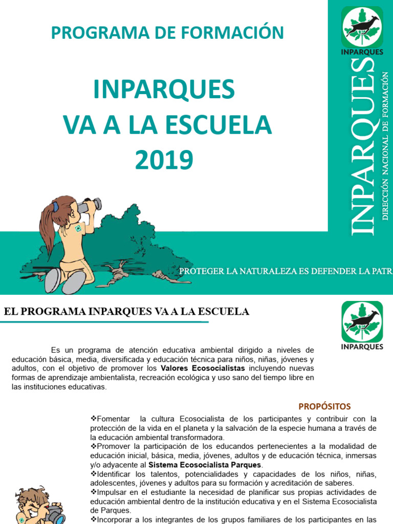 Programa Formativo de Inparques Va A La Escuela 2019-1 | PDF | Entorno natural | Residuos
