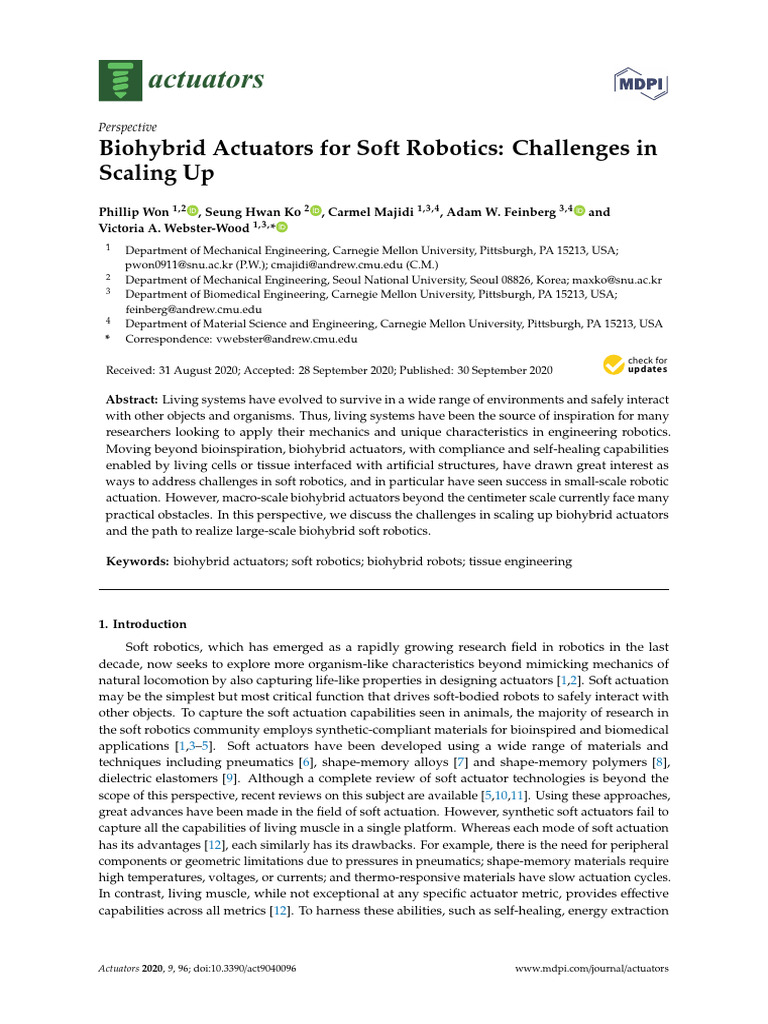 2020-Phillip Won-Biohybrid Actuators For Soft Robotics Challenges in Scaling Up | Download Free ...
