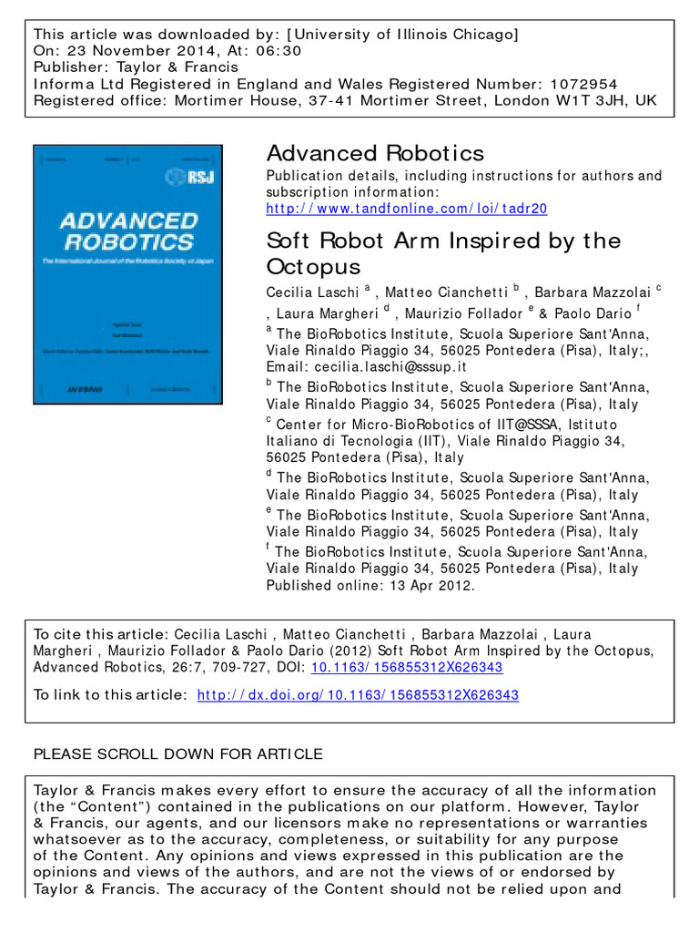 2012-Cecilia Laschi-Soft Robot Arm Inspired by The Octopus | PDF