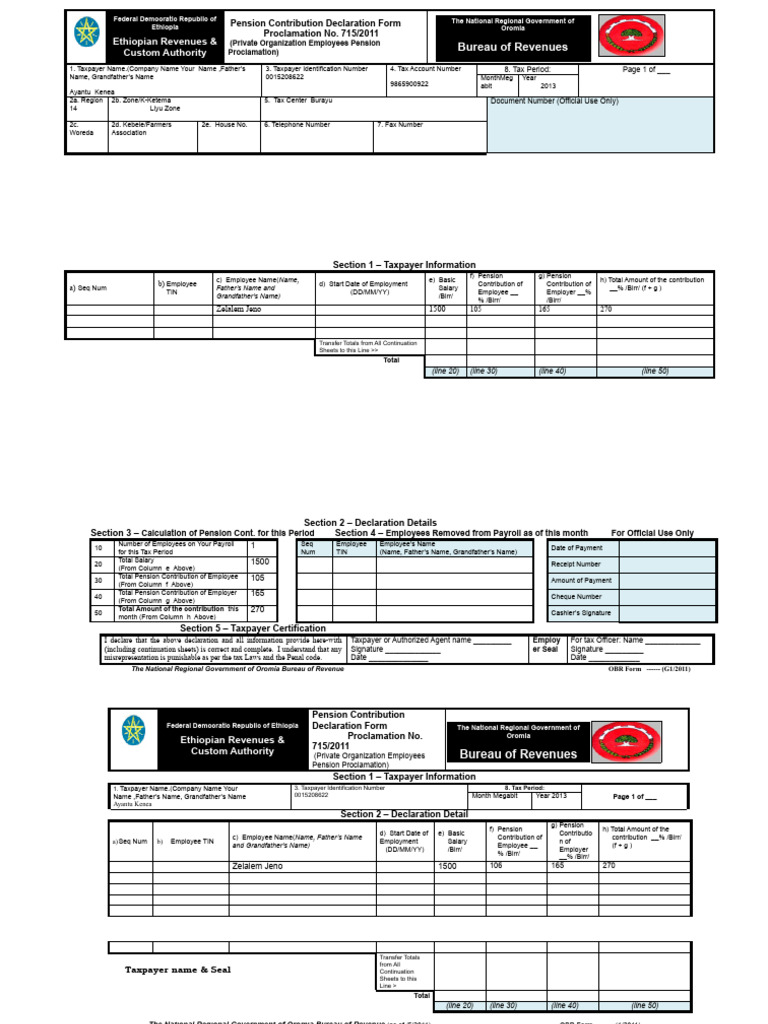 Pension Contribution Declaration Form | PDF | Pension | Payroll Tax