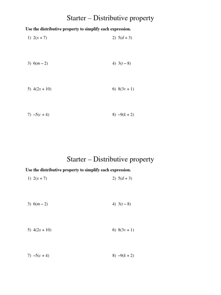 Distributive Property Practice Problems | PDF