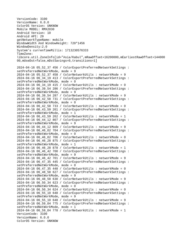 Mobile Network Mode Settings Log | PDF | Operating System Families ...