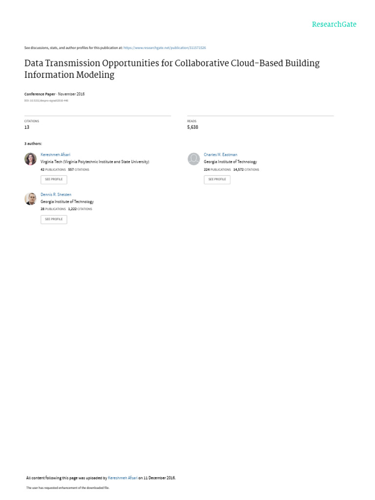 Data Transmission Opportunities For Collaborative Cloud-Based Building Information Modeling ...