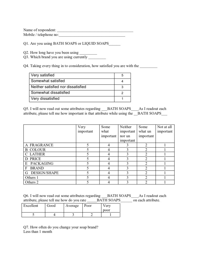 Soap Survey Questionnaire | PDF | Marketing | Business