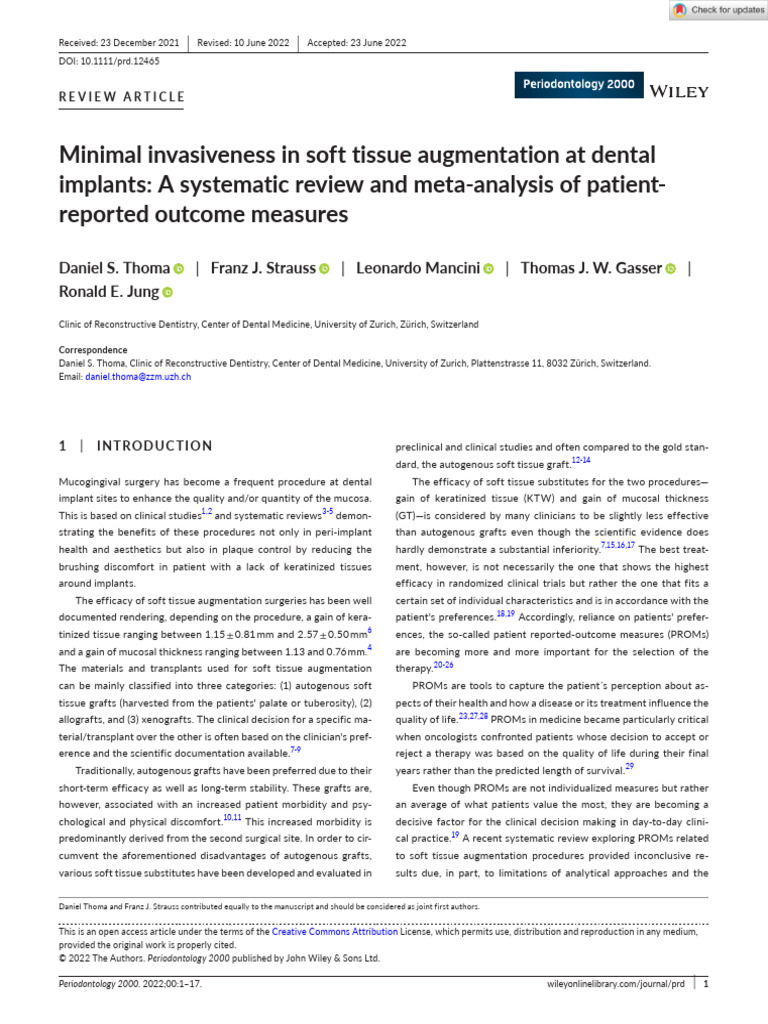 Periodontology 2000 - 2022 - Thoma - Minimal Invasiveness in Soft ...