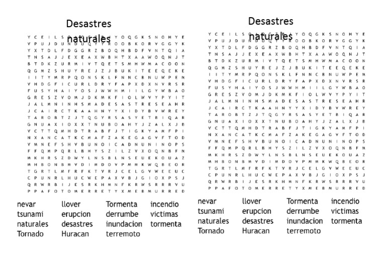 Sopa de Letras Desastres Naturales | PDF