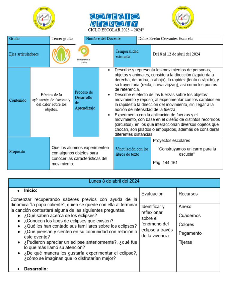Fuerzas y Movimiento en 3er Grado | PDF