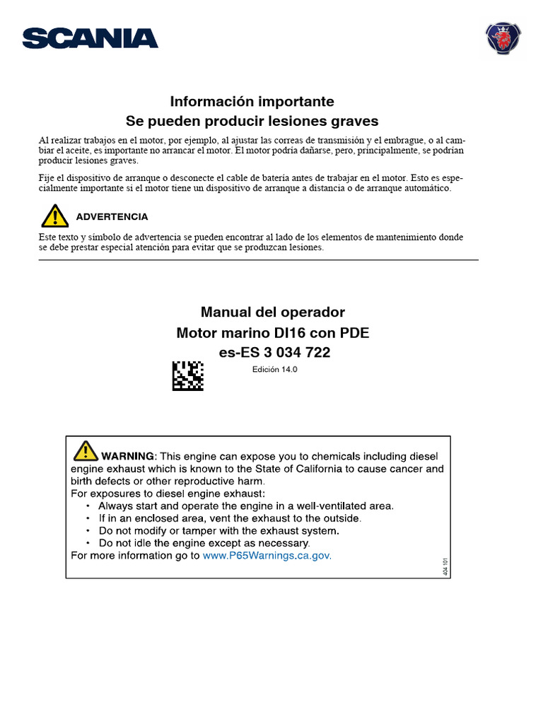 Manual Del Operador Di16 Con Pde | PDF | Refrigerante | Motores
