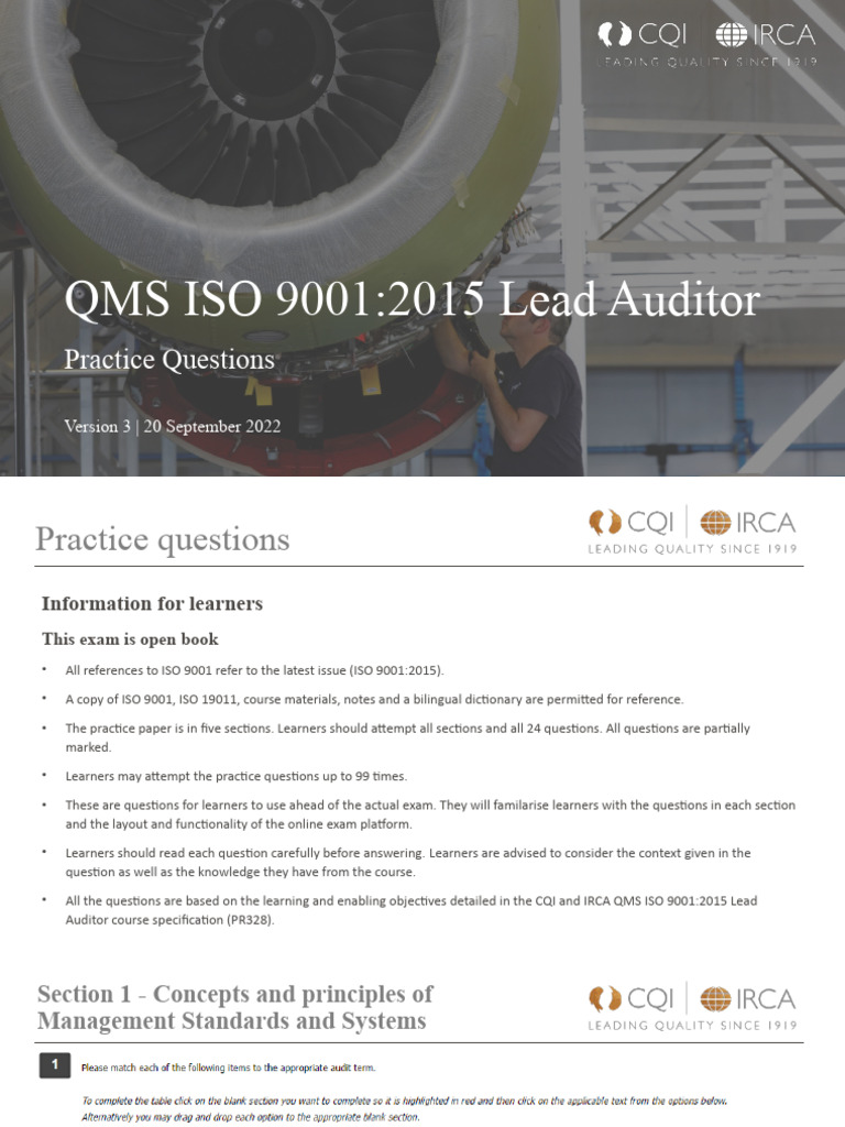 QMS ISO 9001 Lead Auditor Practice Questions v3 - 200922 | PDF | Career ...