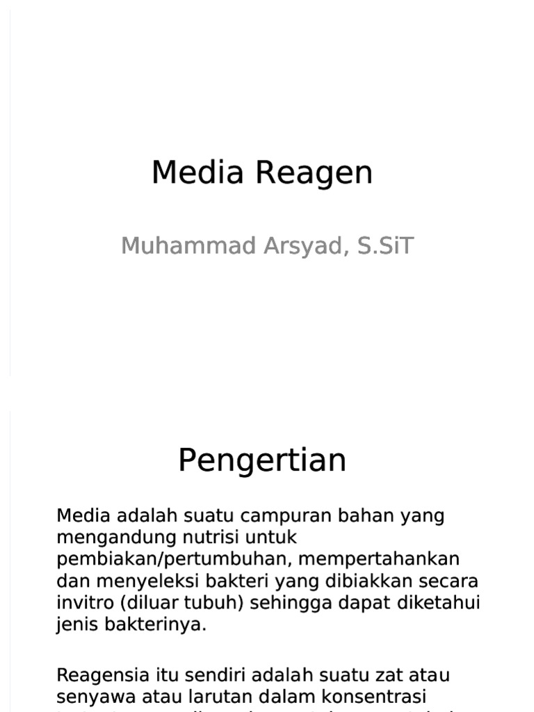 Media Reagen: Jenis dan Kualitas | PDF