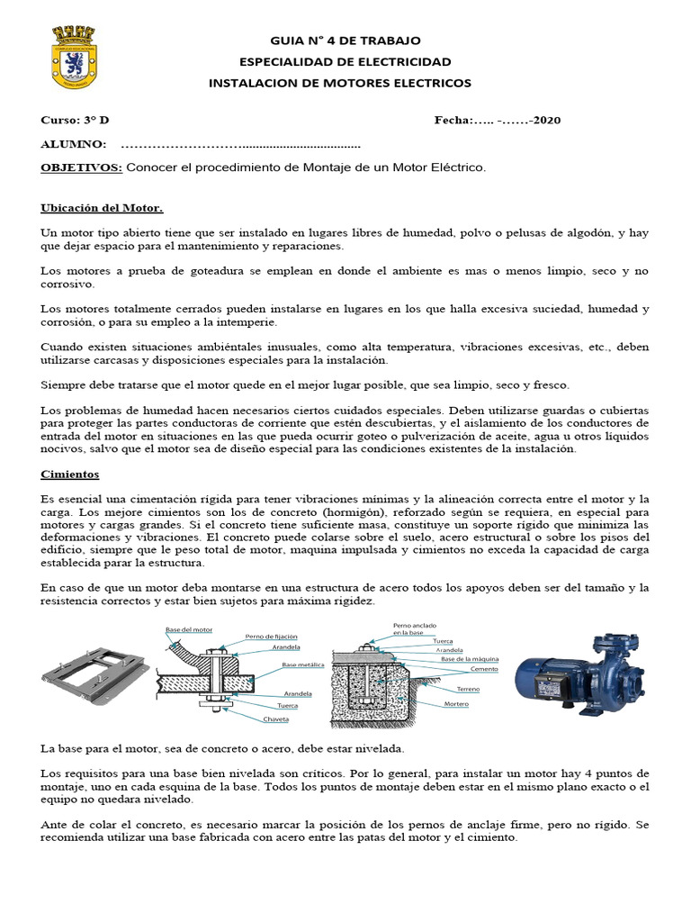 Guia 4 Tercero D Modulo 1 Inst Motores | PDF | Hormigón | Fundación (Ingeniería)