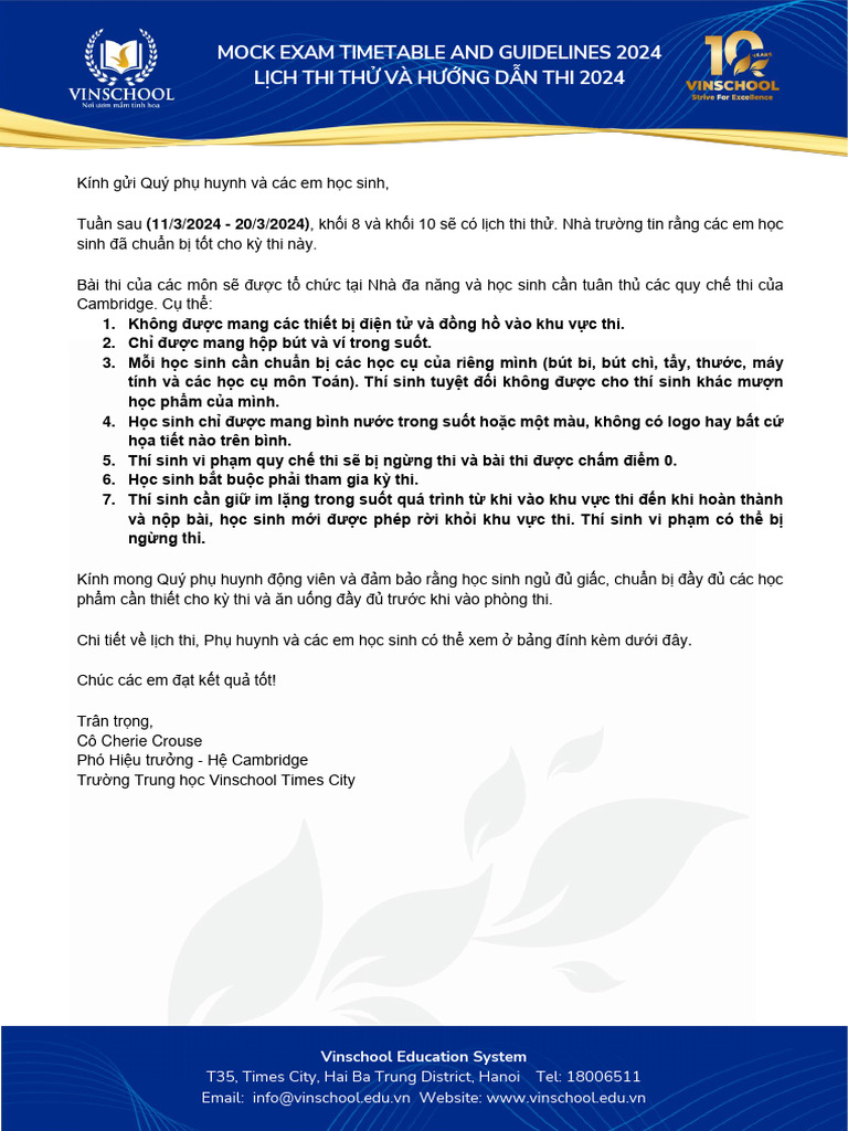 Mock Exam Timetable and Guidelines 2024 | PDF