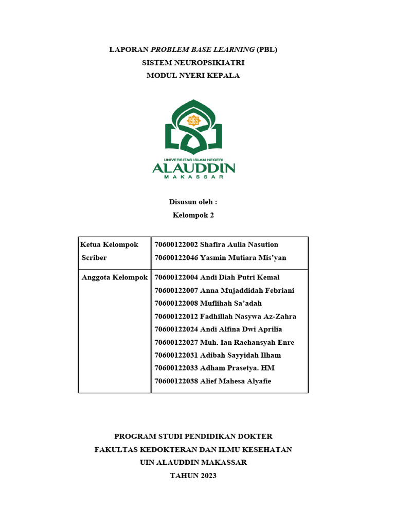 Klp2 - Laporan PBL Neuropsikiatri Modul Nyeri Kepala | PDF