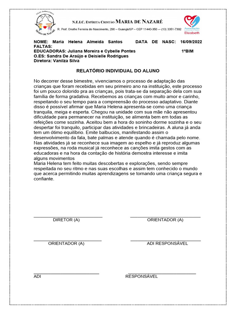 Relatorios Inf 1 Primeiro Bimestree | PDF | Amor | Tempo