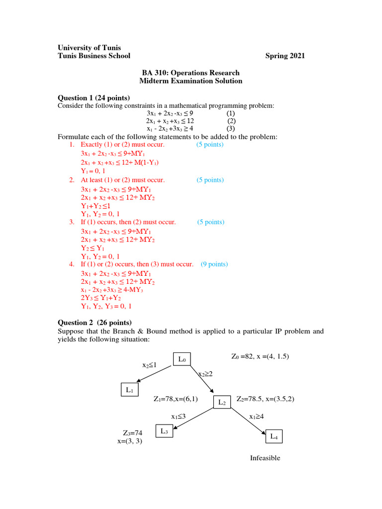 Midterm or 2021 Correction | PDF | Mathematical Optimization | Applied Mathematics