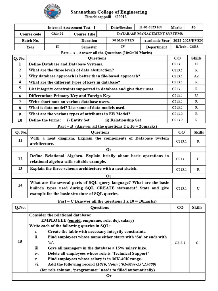 CS 3492 Database Management Systems | PDF | Databases | Relational Model
