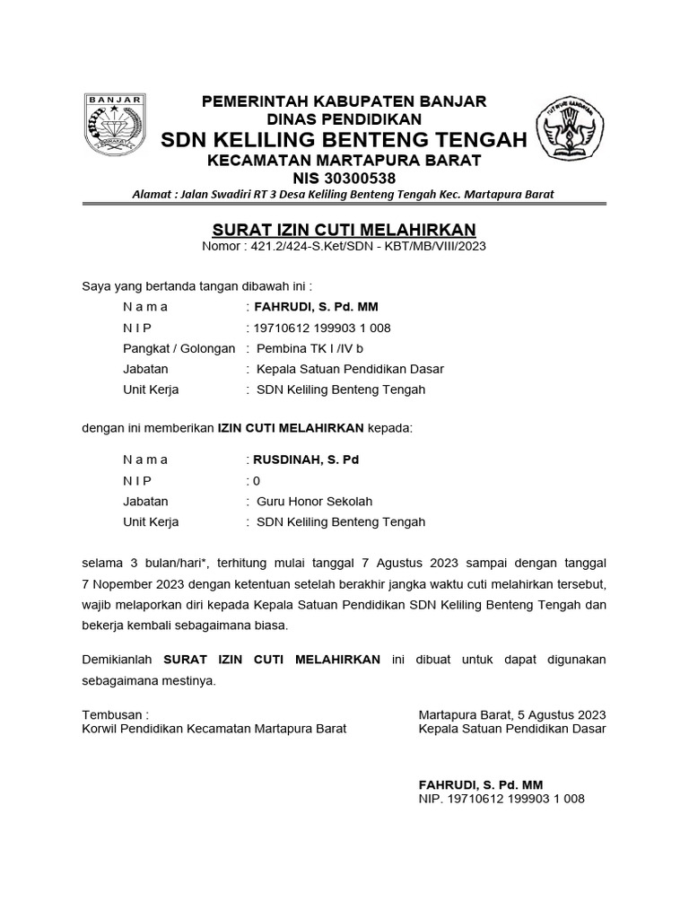 Surat Izin Cuti Melahirkan | PDF