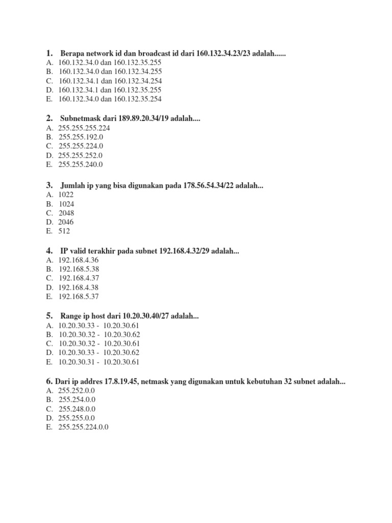 Soal Subnetting Ip Address 2 | PDF