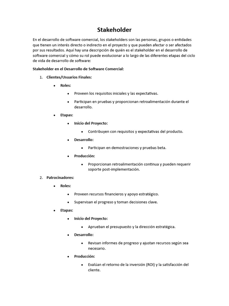 Stakeholder | Descargar gratis PDF | Software | Ingeniería de software Stakeholder | Descargar gratis PDF | Software | Ingeniería de software
