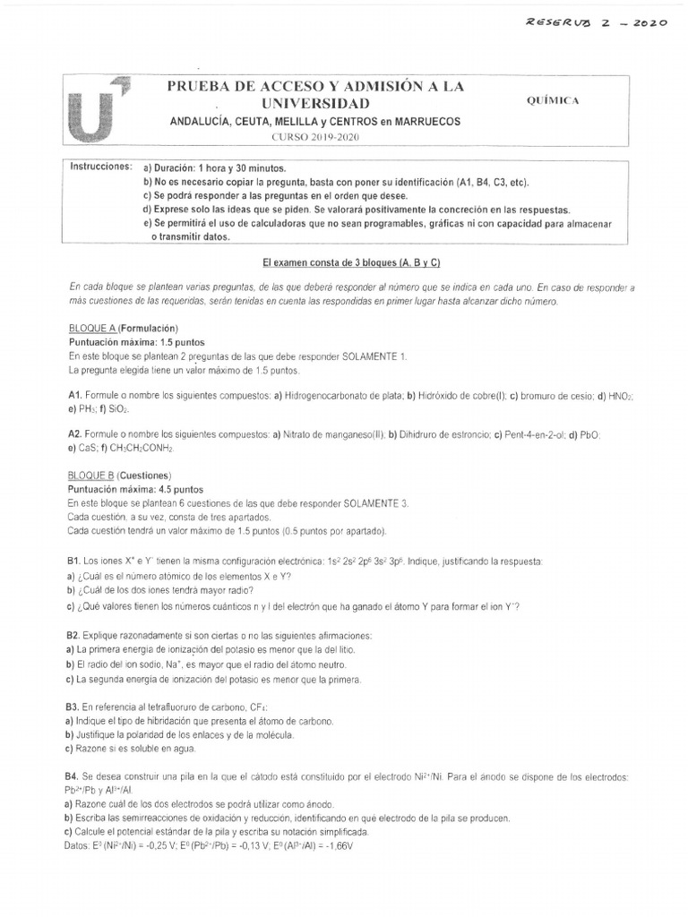 Quim 2020 Reserva 2 | PDF