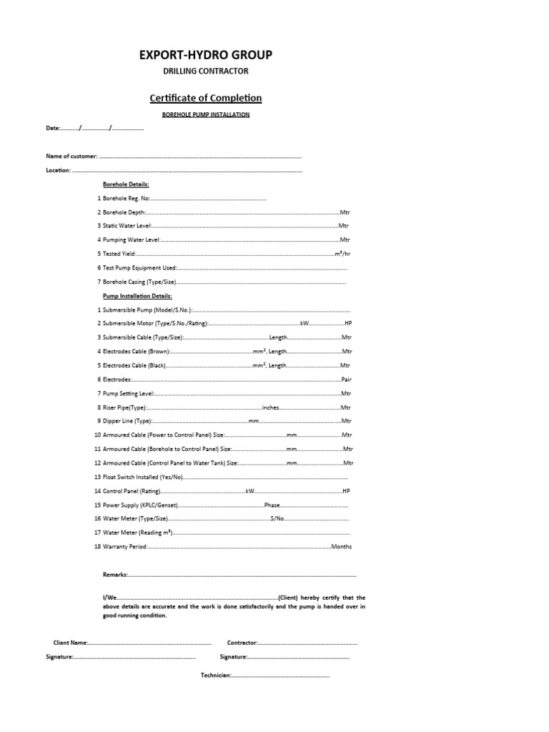 Installation Checklist & Maintenence Report. | PDF | Borehole | Relay