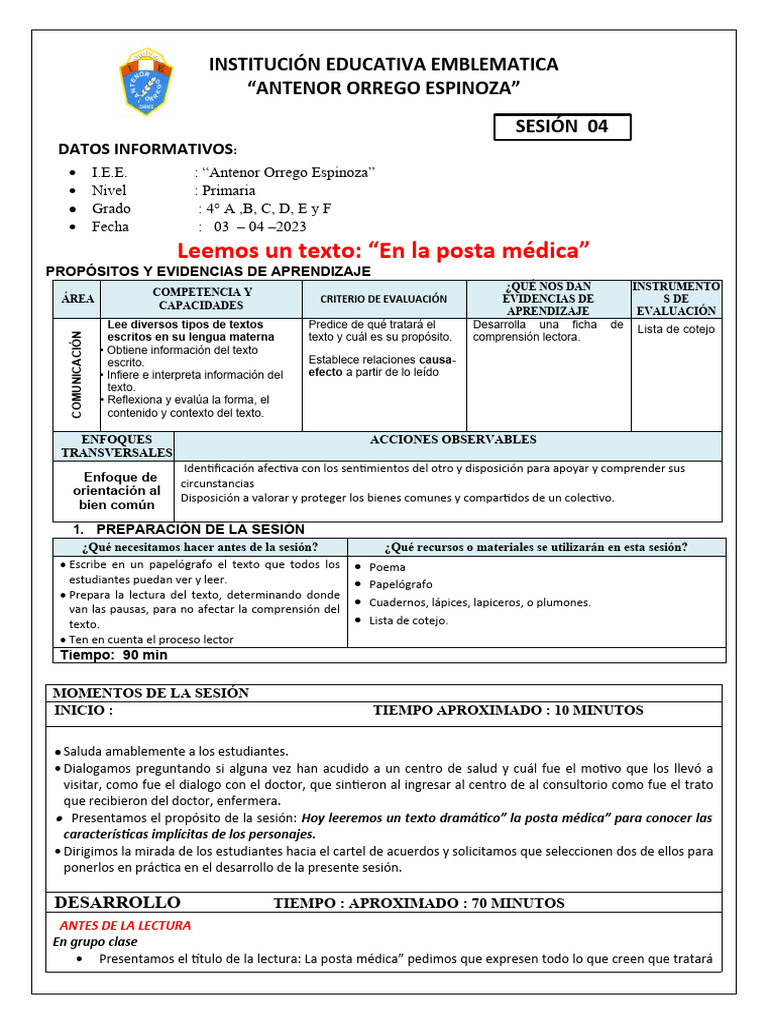 Comunicación Leemos en La Posta Medica | PDF | Evaluación | Aprendizaje