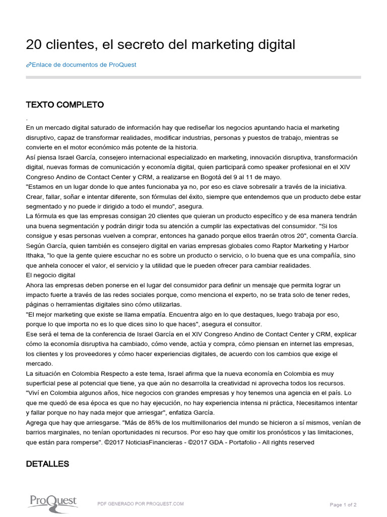 20 Clientes, El Secreto Del Marketing Digital | PDF | Marketing ...