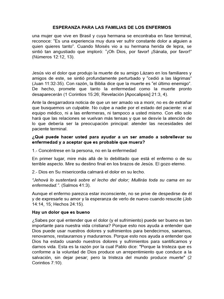 Esperanza para Las Familias de Los Enfermos | PDF | Jesús | Sufrimiento