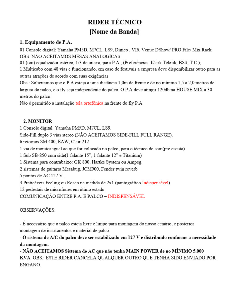 Modelo Rider Técnico | PDF | Tecnologia musical