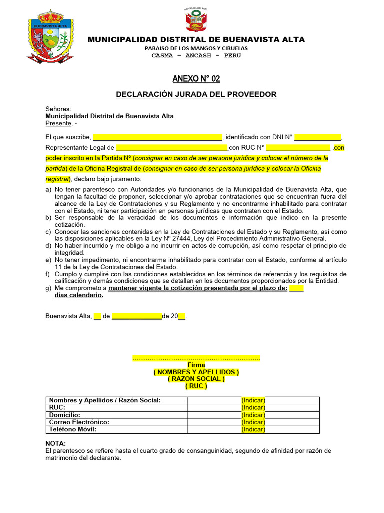 02 Declaracion Jurada - 2024 | Descargar gratis PDF | Gobierno | Justicia