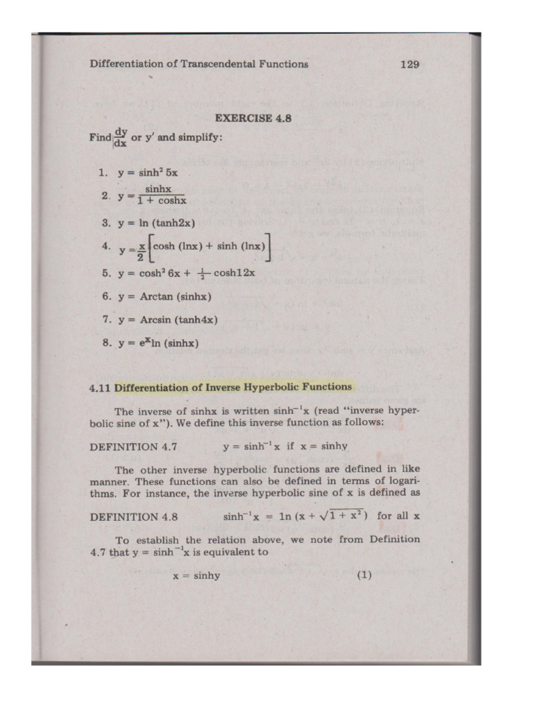 Differentiation of Inverse Hyperbolic - Function | PDF