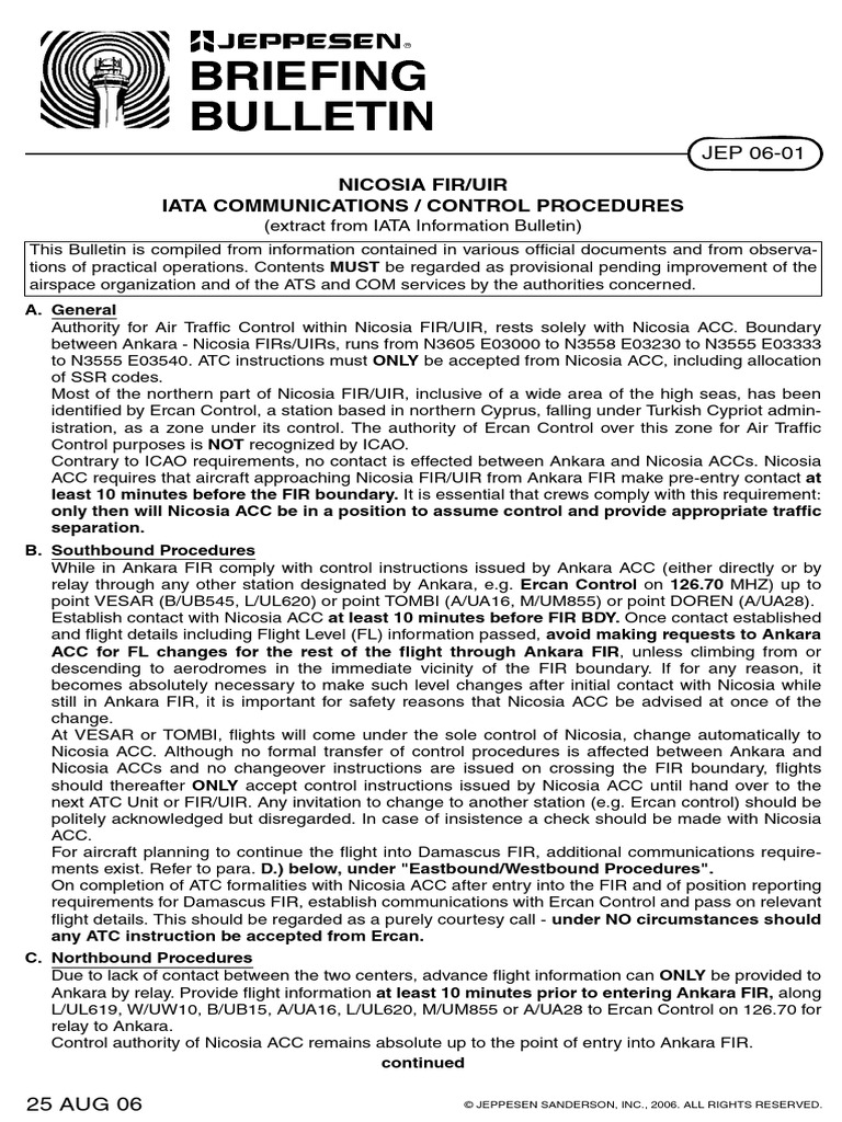 Nicosia FIR/UIR ATC Procedures Guide | PDF | Air Traffic Control | Aviation