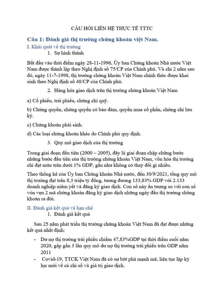 CÂU HỎI LIÊN HỆ THỰC TẾ TTTC 1 | PDF