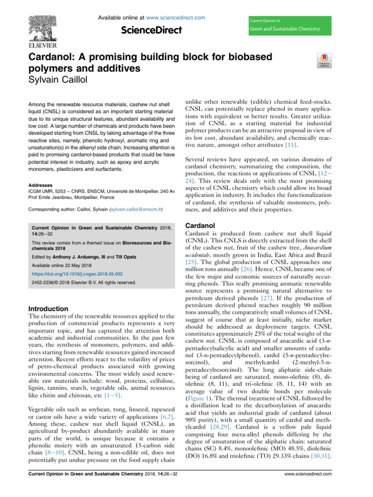 Cardanol: A Promising Building Block For Biobased Polymers and ...