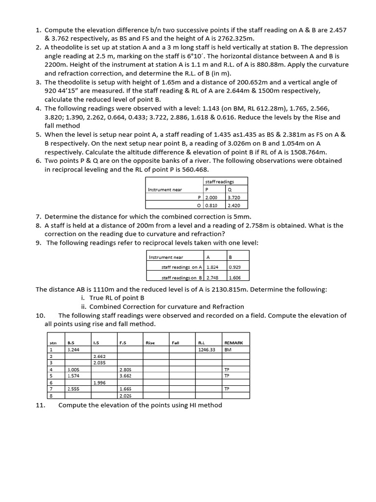 Worked Examples On Leveling | PDF | Metrology