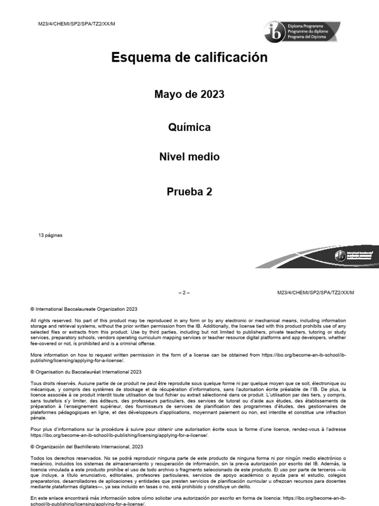 Esquema de Calificación Química IB 2023 | PDF | Enlace químico | Agua