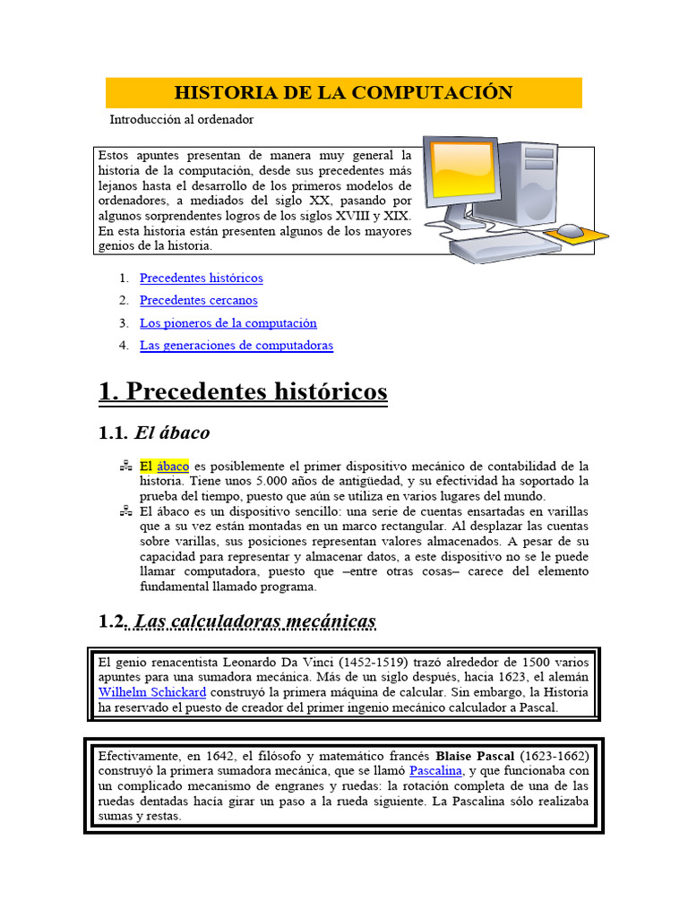Historia de la Computación: Orígenes y Pioneros | PDF | Informática ...
