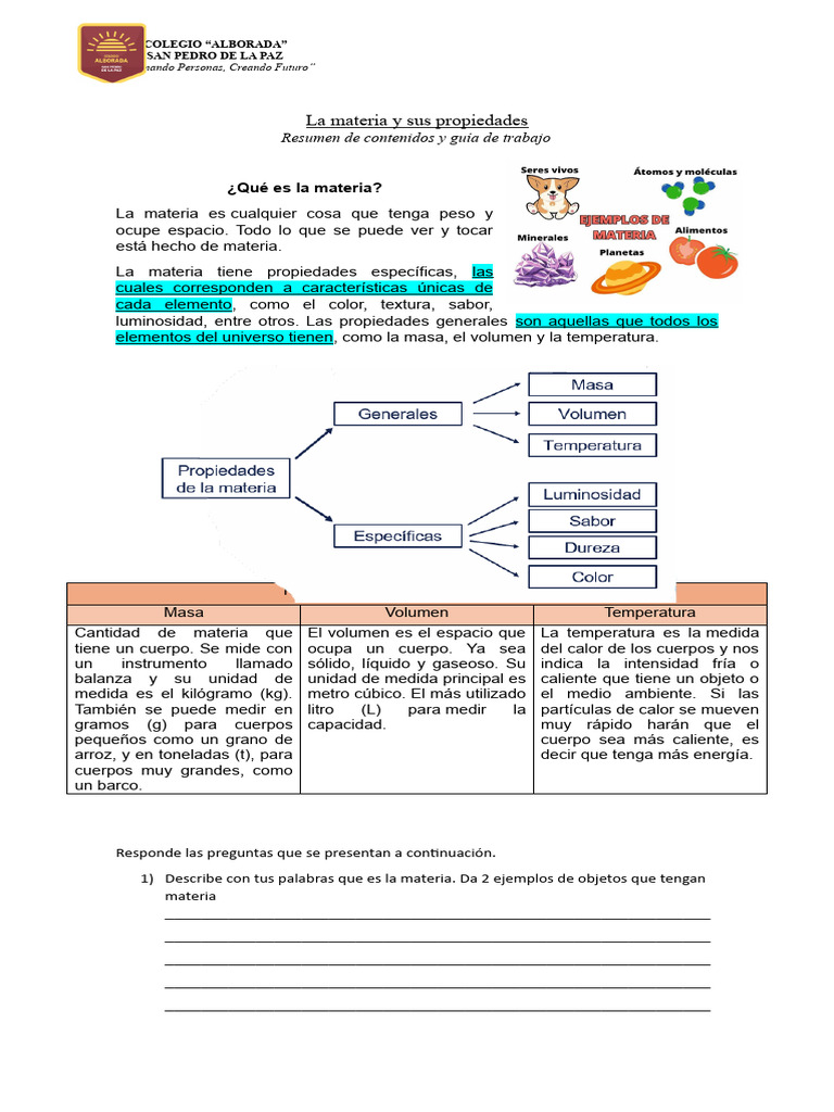 La Materia y Sus Propiedades. Guia Resumen | PDF | Importar | Masa