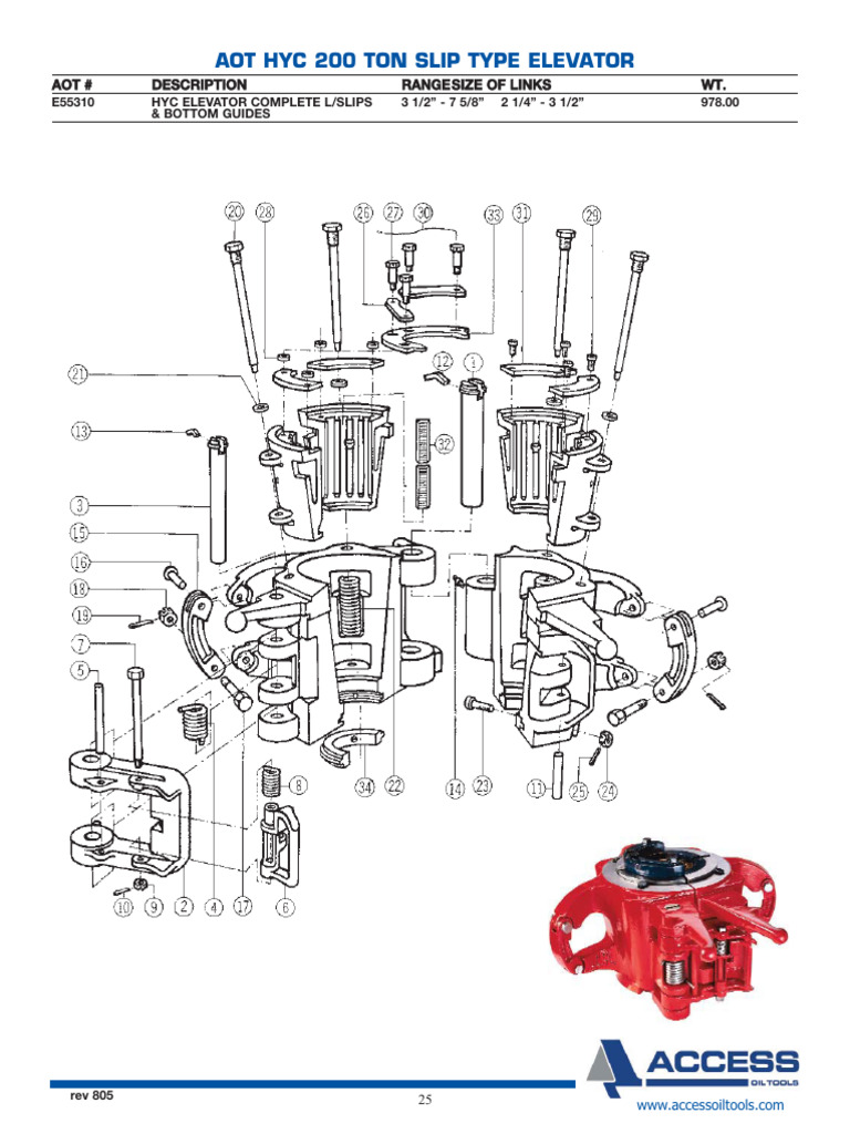 HYC 200 Ton Slip Elevator Parts List | PDF