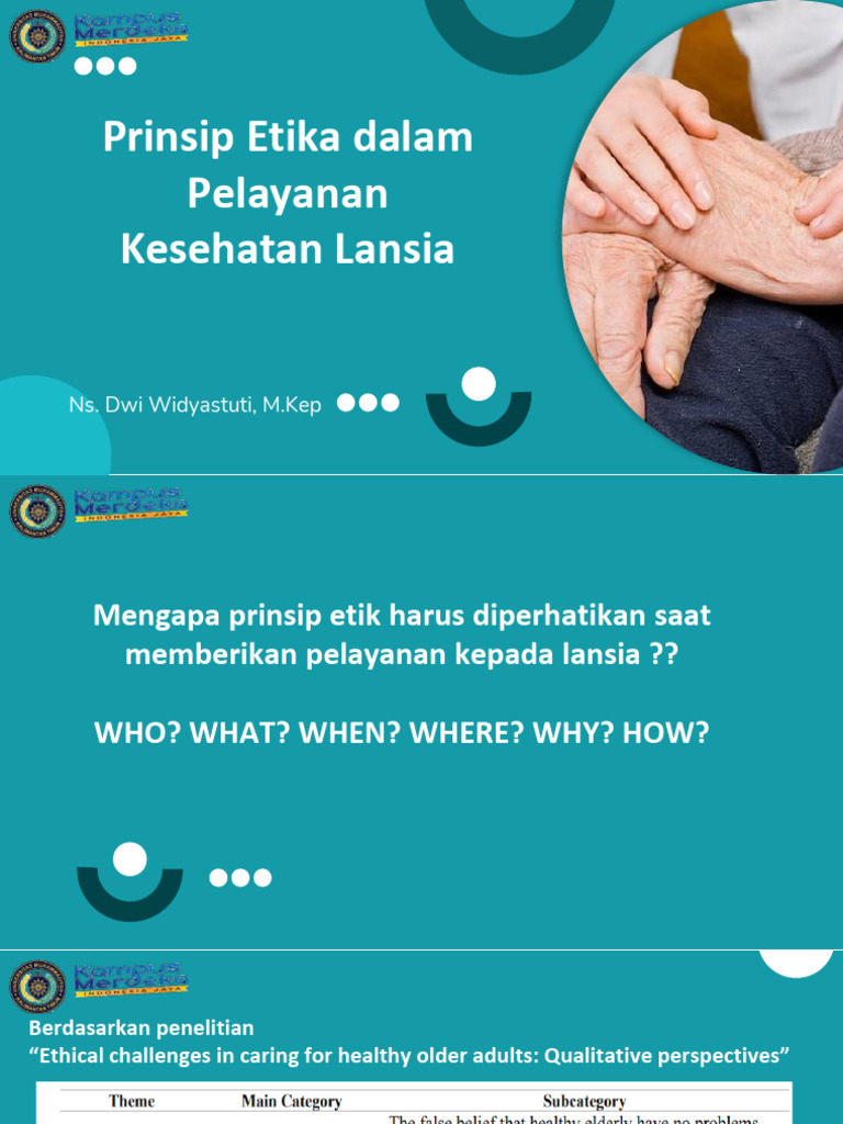M4 Prinsip Etik Pada Pelayanan Kesehatan Lansia | PDF | Pengembangan Diri | Kesehatan Holistik