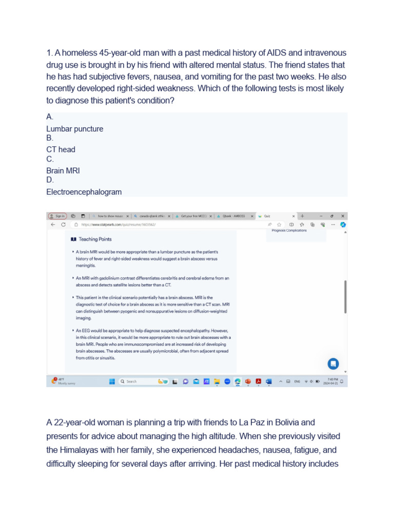 stat pearls 10 mcqs | PDF | Pneumonia | Dementia