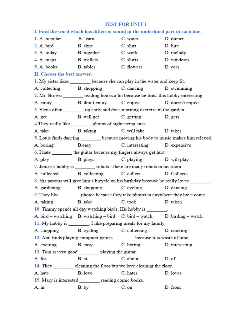 BT Ta 7 Unit 1 | PDF | Hobbies | Recipe