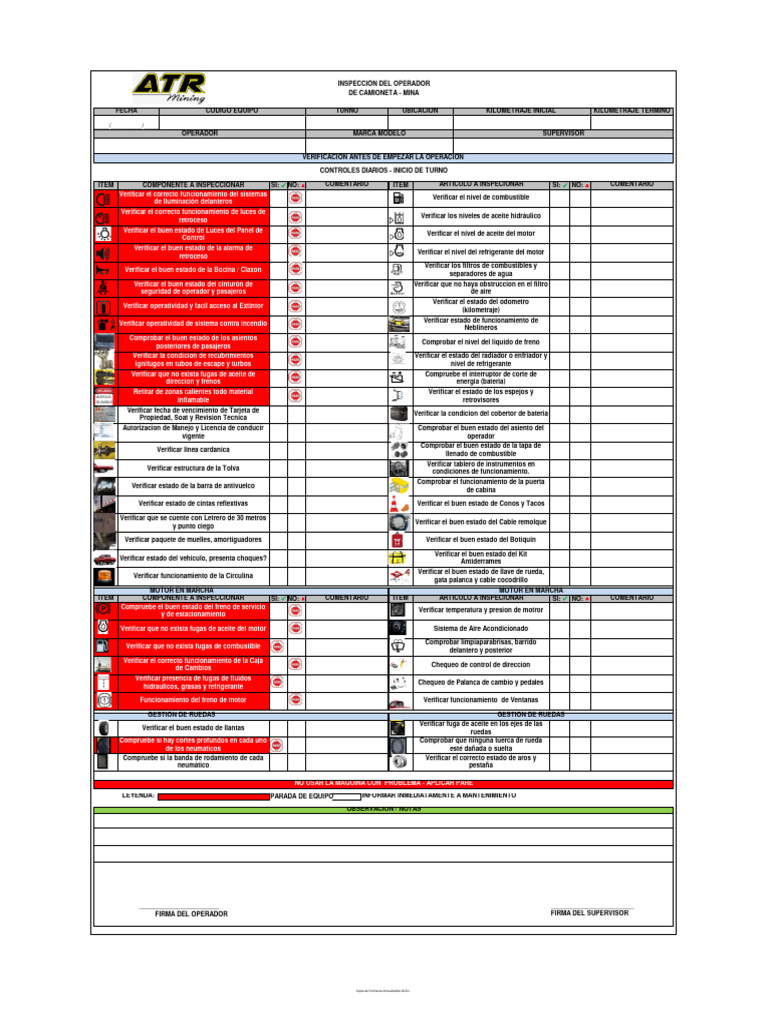 Check List de Camioneta | PDF | Neumático | Industria automotriz