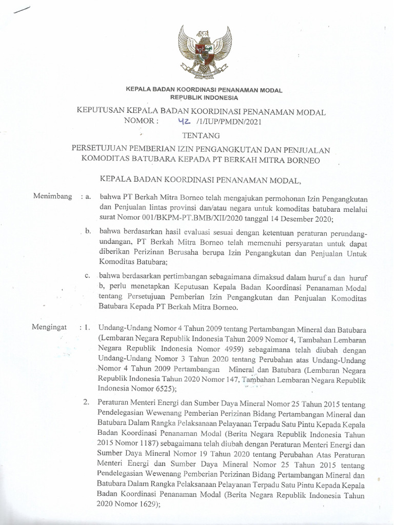 Izin Usaha Pengangkutan & Penjualan PT - BMB | PDF