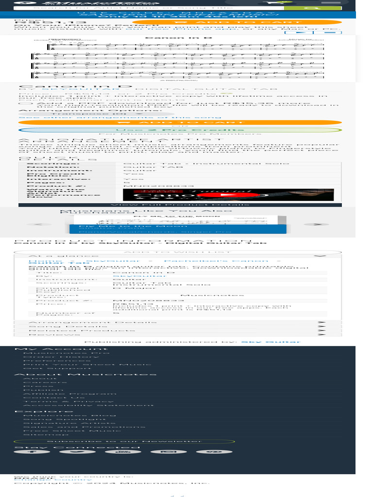 Canon in D Guitar Tab by SkyGuitar | PDF | Pachelbel's Canon | Sheet Music