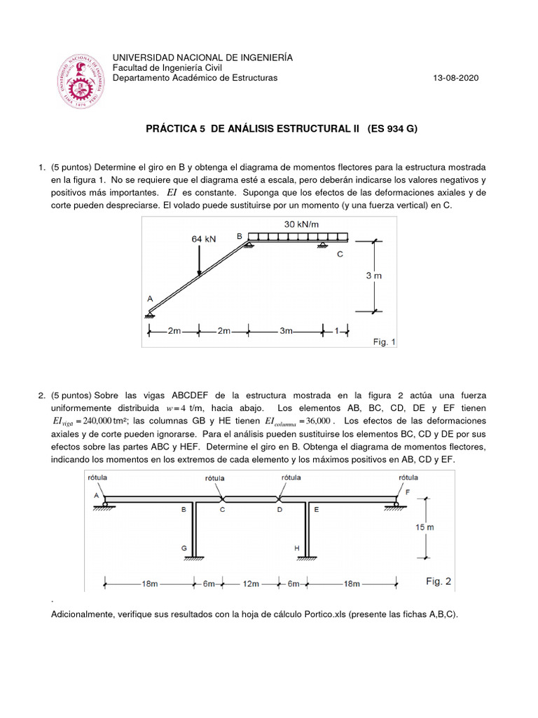 Solución de La Práctica 5 - 2020a | PDF | Viga (Estructura) | Rigidez