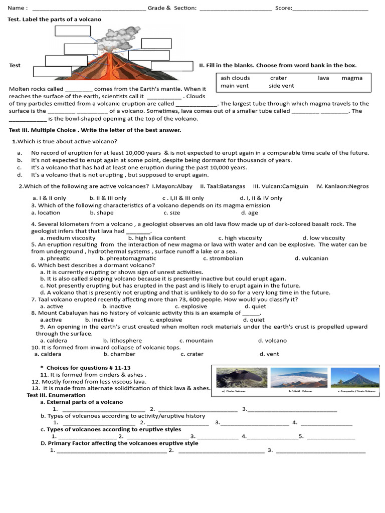Q3 - First Long Test About Volcano | PDF | Volcano | Types Of Volcanic ...