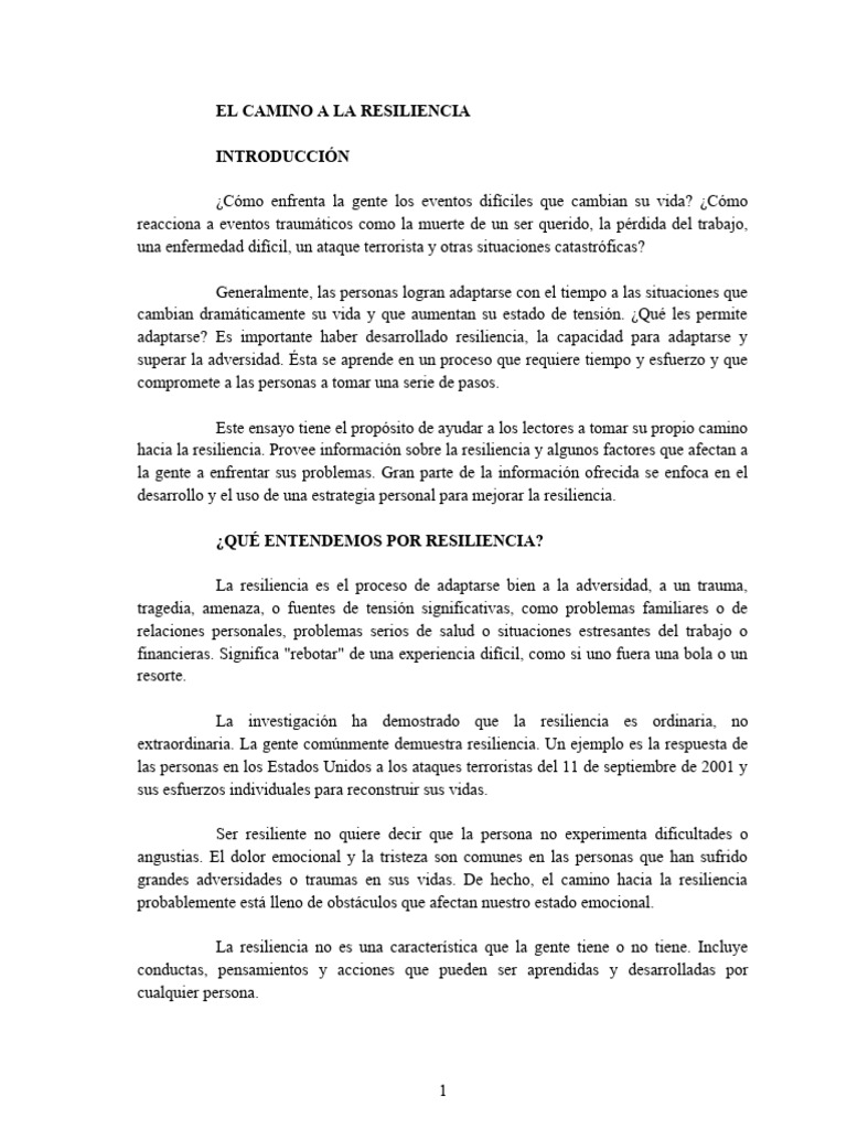 El Camino A La Resiliencia | PDF | Resiliencia psicológica | Trauma psicólogico