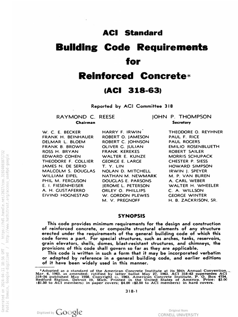 ACI Standard Building Code Requirements For Reinforced Concrete (ACI ...